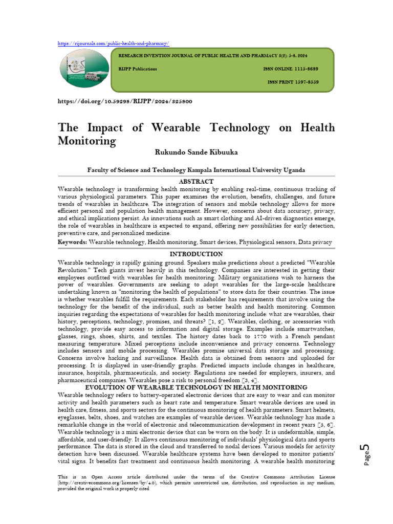 The Impact of Wearable Technology On Health Monitoring (WWW - Kiu.ac - Ug) | PDF | Wearable ...
