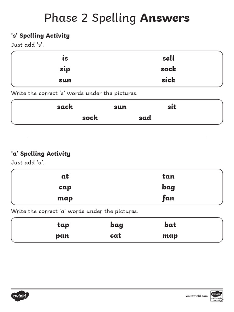 Phase 2 Spelling Answers | PDF