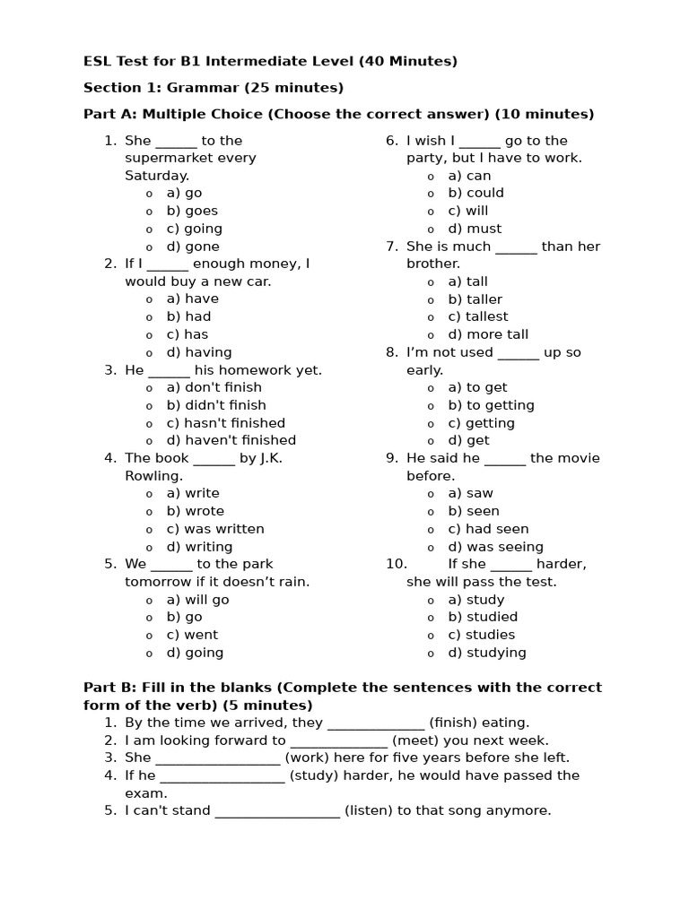 11th Grade Level Check Esl | PDF