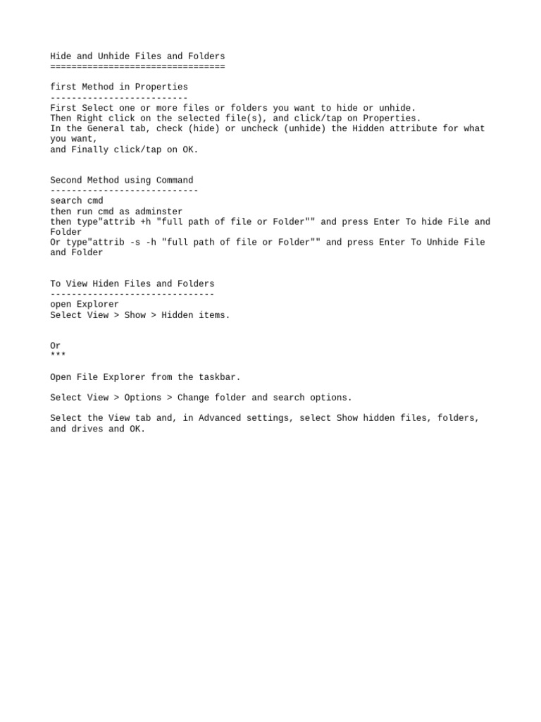 Hide and Unhide Files and Folders | PDF