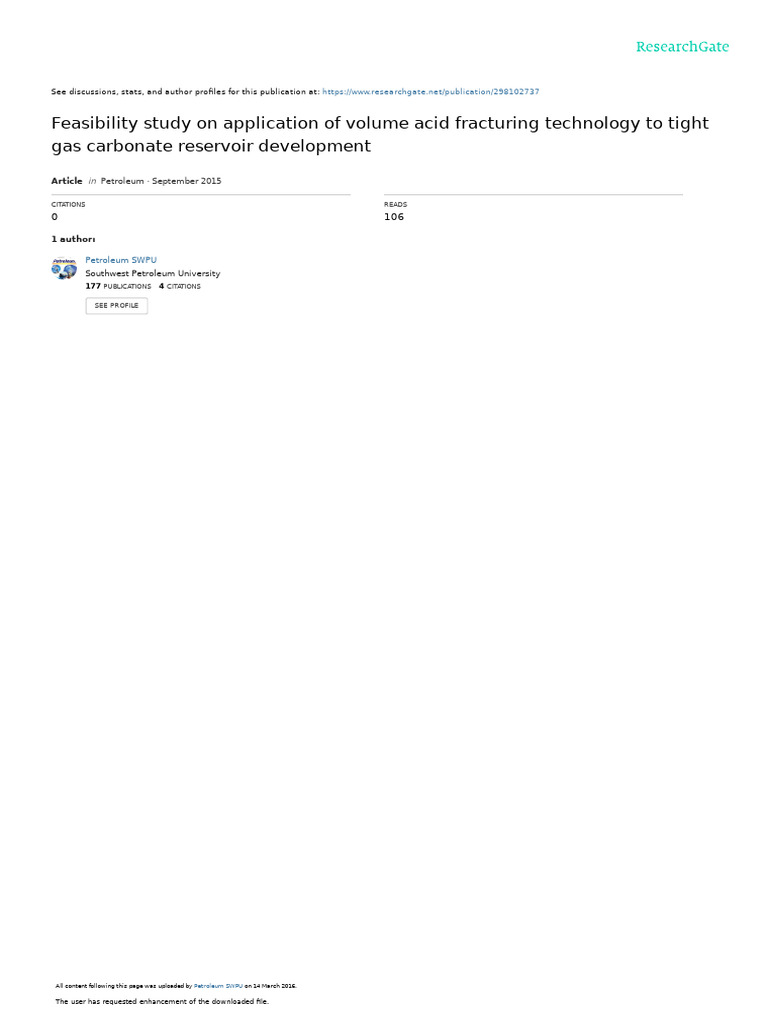 Feasibility study on application of volume acid fracturing | PDF