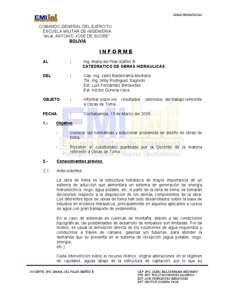 Informe Emi 04 | PDF | Reservorio | Agua potable