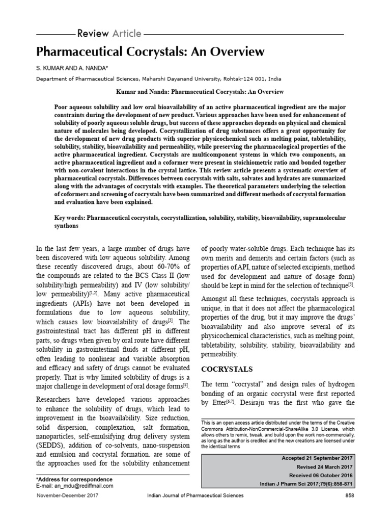 Pharmaceutical Cocrystals An Overview | PDF
