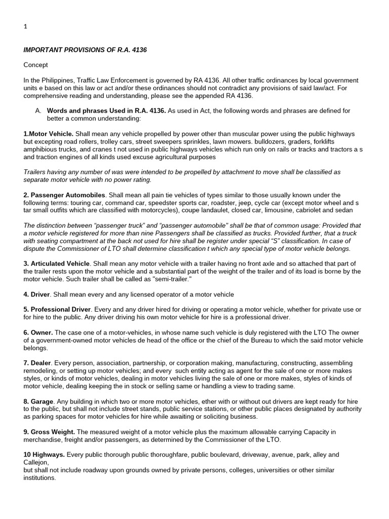 Important Provisions of R.A. 4136 | PDF