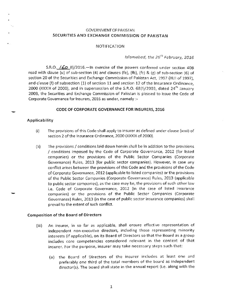 Code of Corporate Governance For Insurers 2016 | PDF