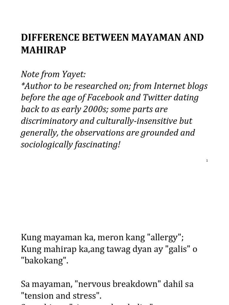 Difference Between Mayaman and Mahirap | PDF