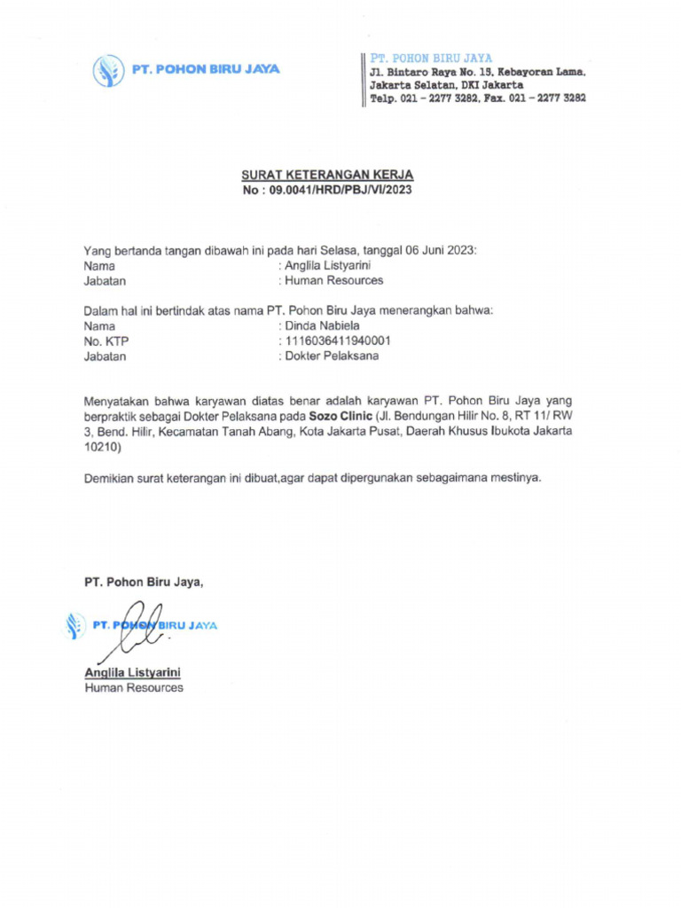 SK Kerja - DPL - Dinda Nabiela - Signed | PDF