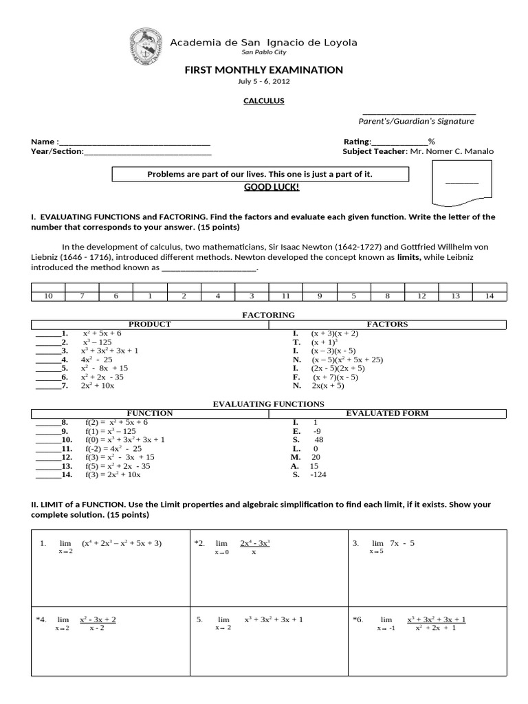 CALCULUS Monthly 12-13 3rd | PDF