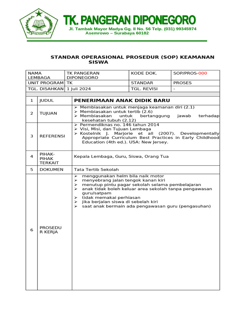 sop keamanan siswa | PDF
