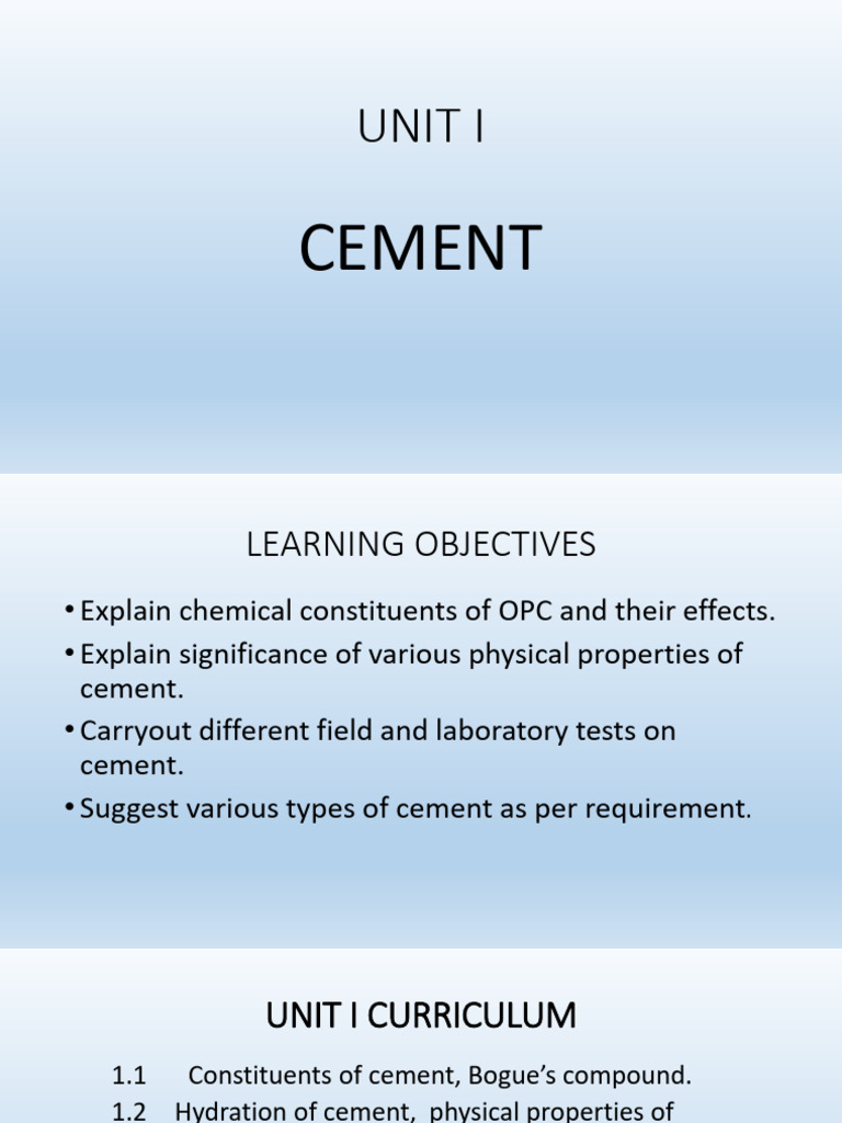 PPT Notes Unit I Cement | PDF
