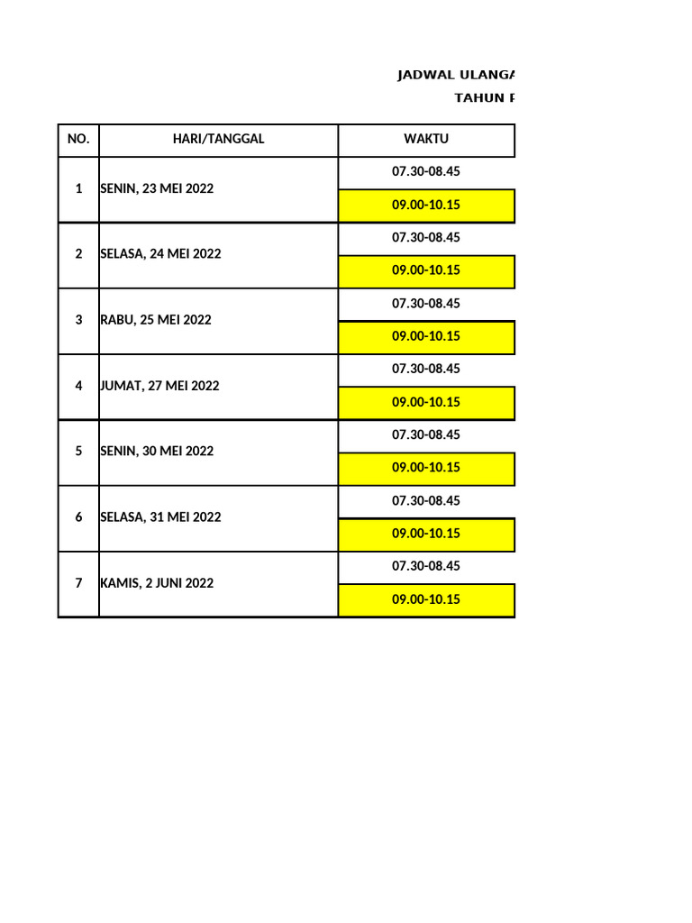 Jadwal Ulangan Rajawali Semester Genap 2021-2022 | PDF