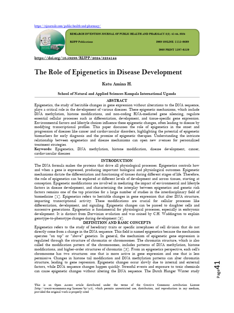 The Role of Epigenetics in Disease Development (WWW - Kiu.ac - Ug ...