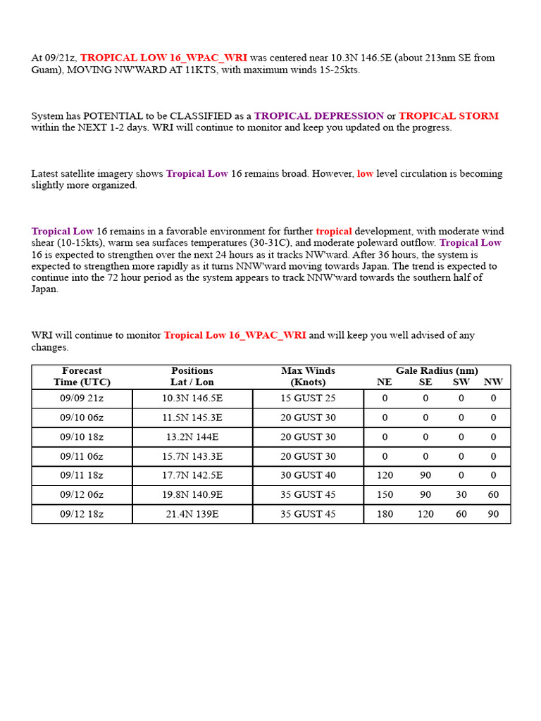 Tropical LOW 16 - WPAC - WRI | PDF