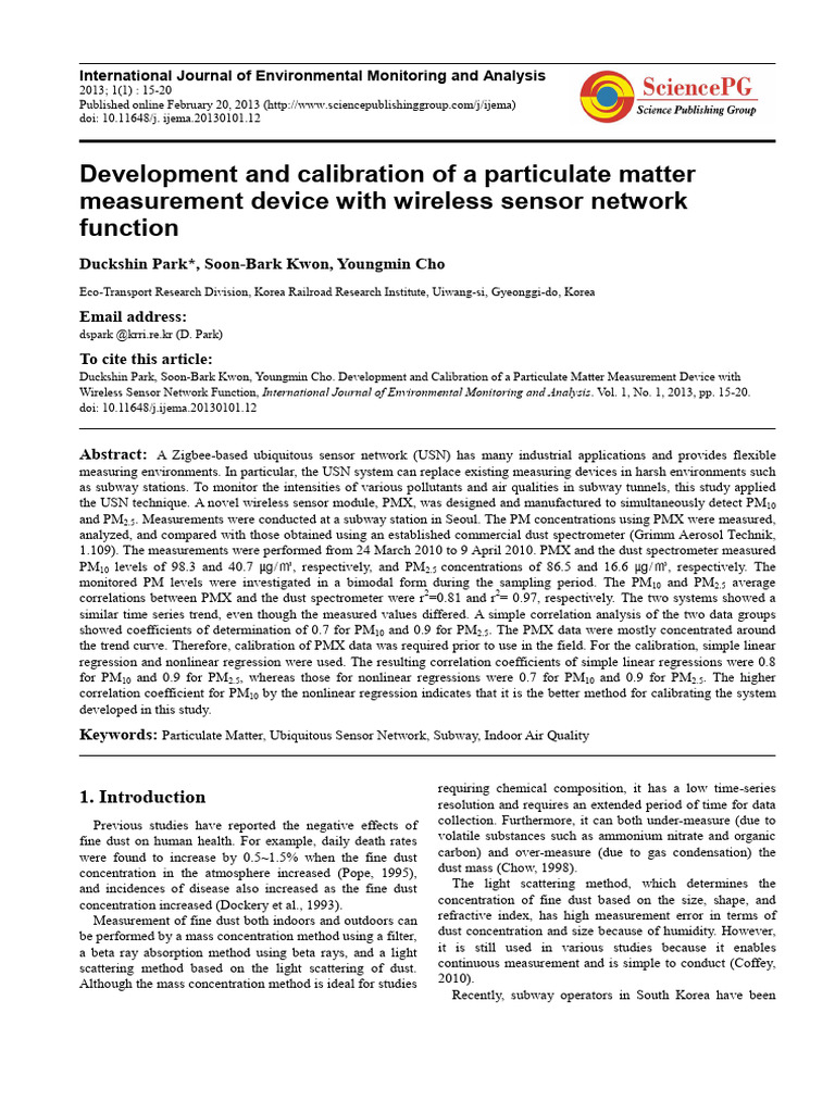 Development And Calibration Of A Particulate Matter Measurement Device With Wireless Sensor