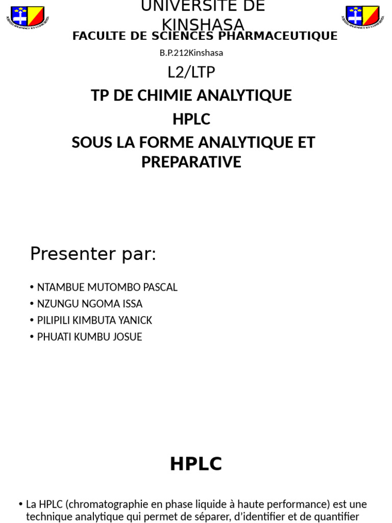 HPLC : Techniques Analytique et Préparative | PDF | Chromatographie en ...