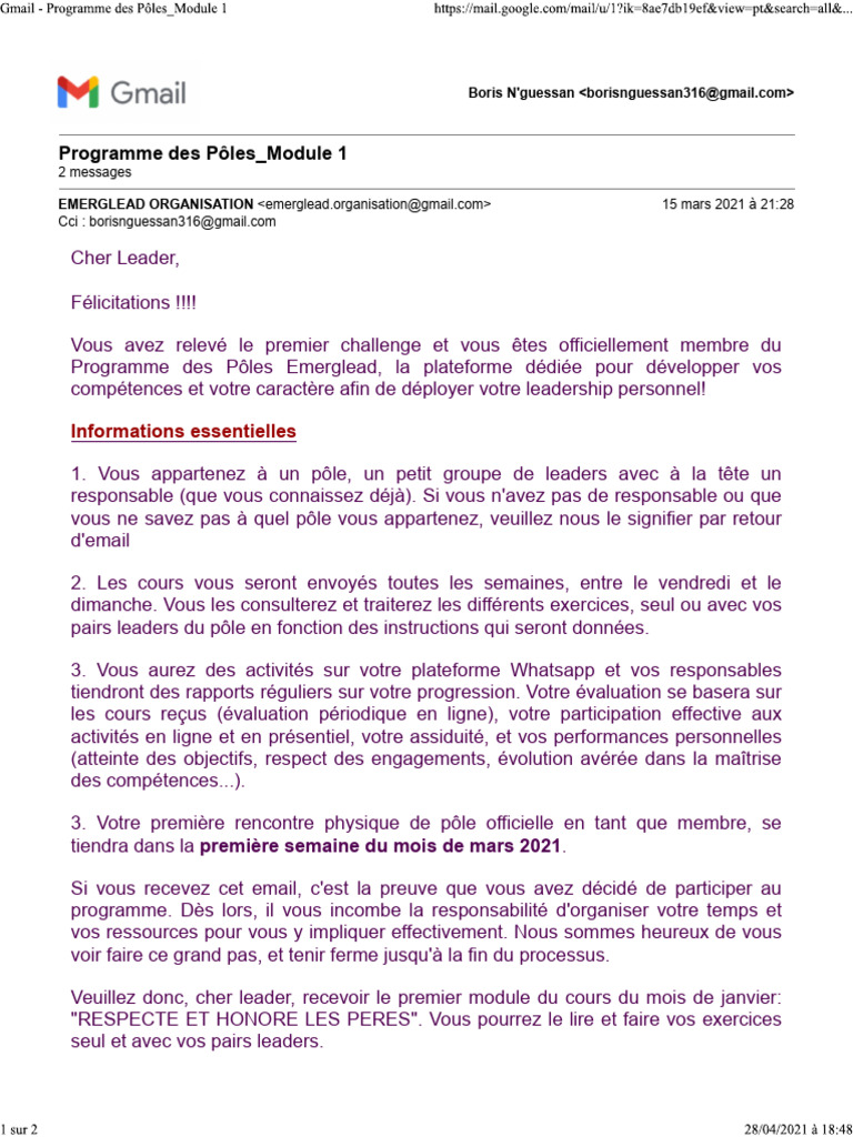 Programme Des Poles Module1 | PDF
