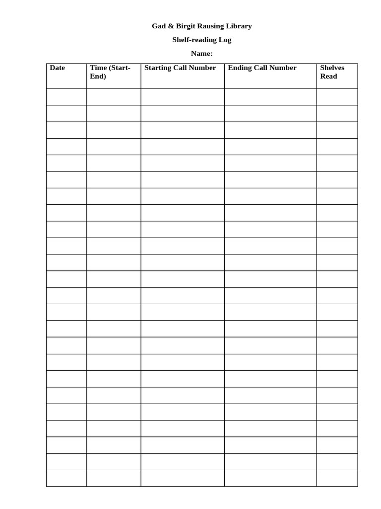 Shelf Reading Log | PDF