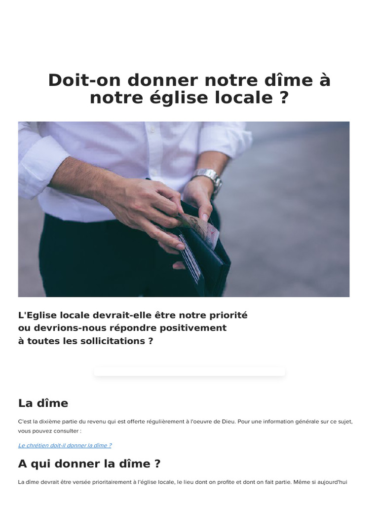 Doit Donner Notre Dime Dans Notre Eglise Locale | PDF