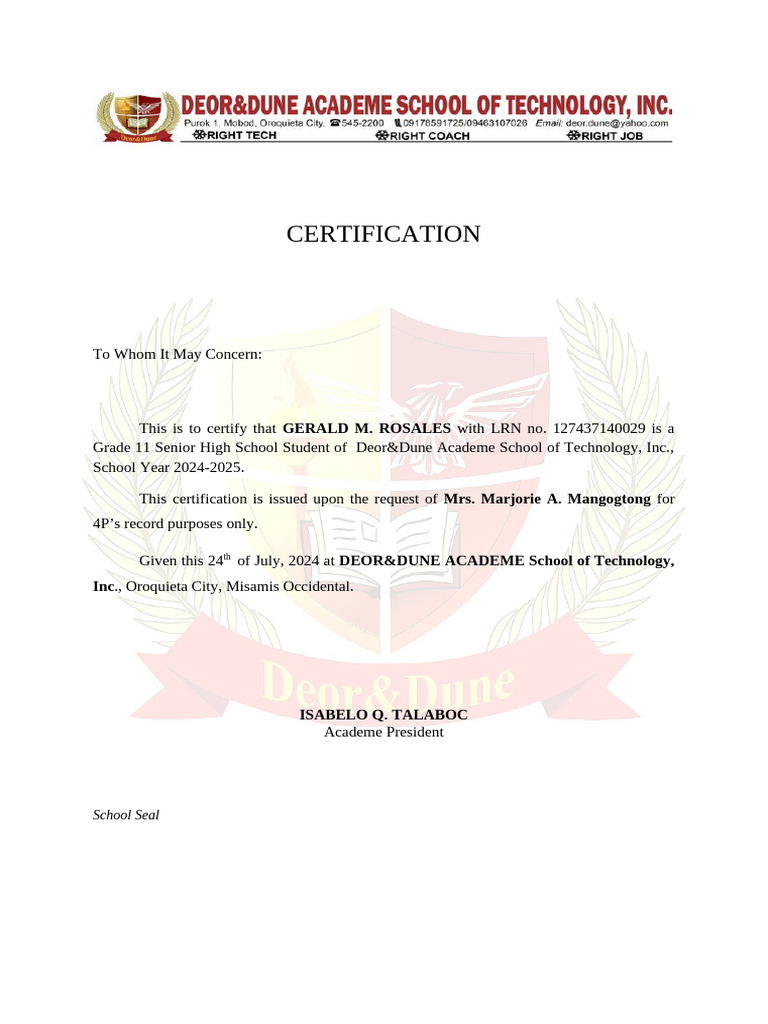 Certification For 4ps | PDF