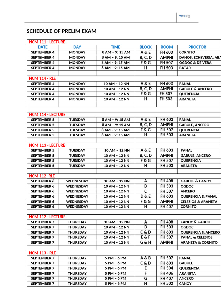 Schedule of Pe | PDF