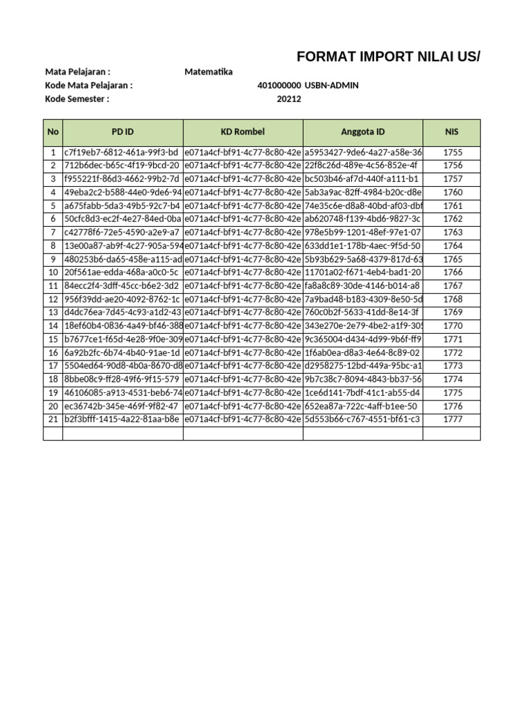Nilai US ADMIN MTK | PDF