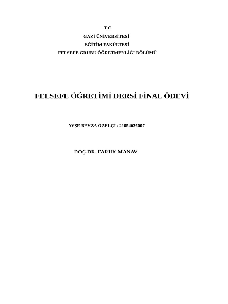Felsefe Öğretimi Final Ödevi | PDF