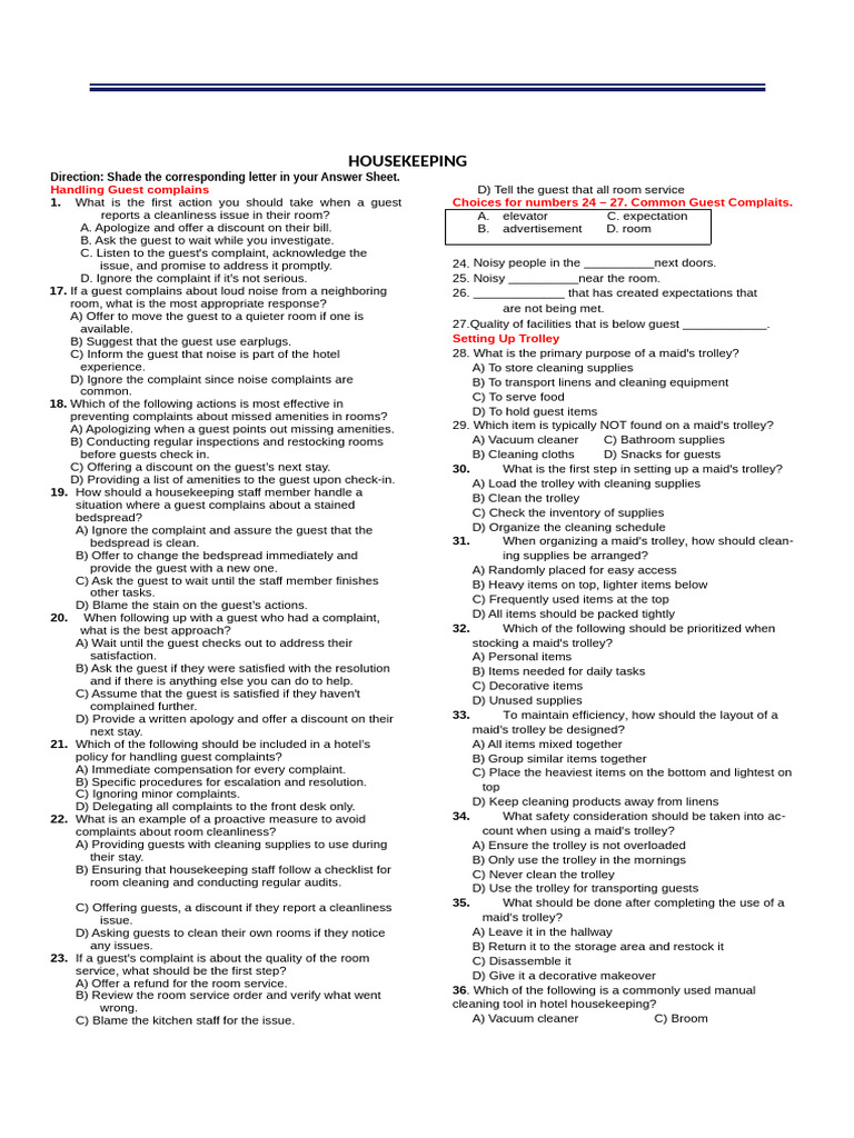 Part4 - TEST - Housekeeping | PDF | Housekeeping | Vacuum Cleaner