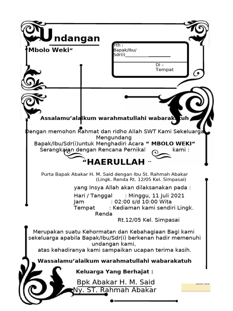 Undangan Mbolo Weki | PDF