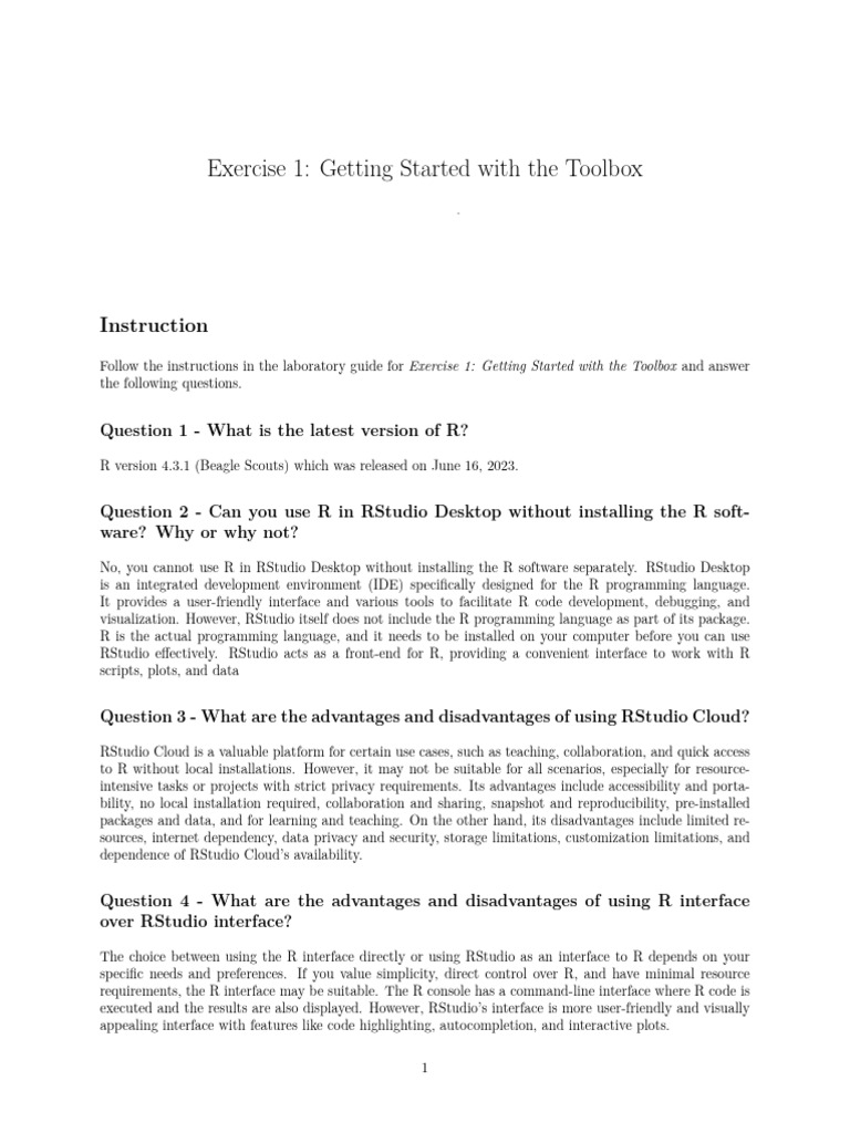 Exercise 1 Getting Started With The Toolbox in R - Bio 118 Introduction To Biological Systems ...