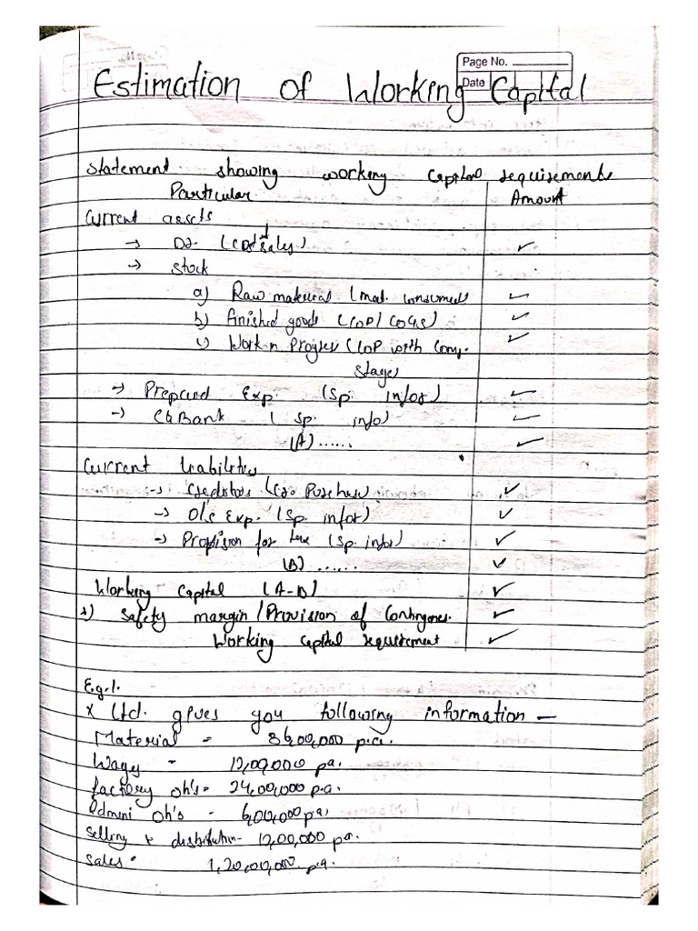 Estimation of Working Capital | PDF