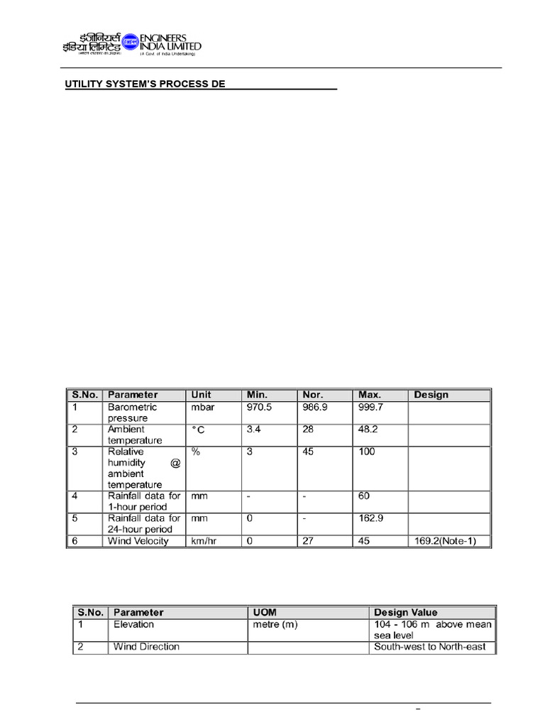 Utility System'S Process Design Requirements:: HPCL Rajasthan Refinery ...