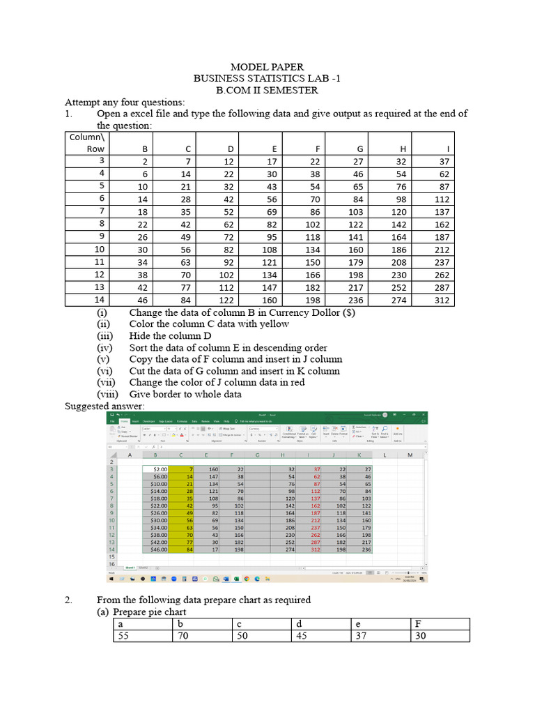 Model Paper Bus. Statistics Lab | PDF