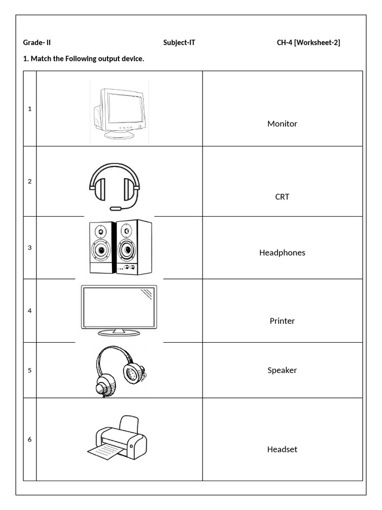 Grade 2 Output Devices Worksheet | PDF