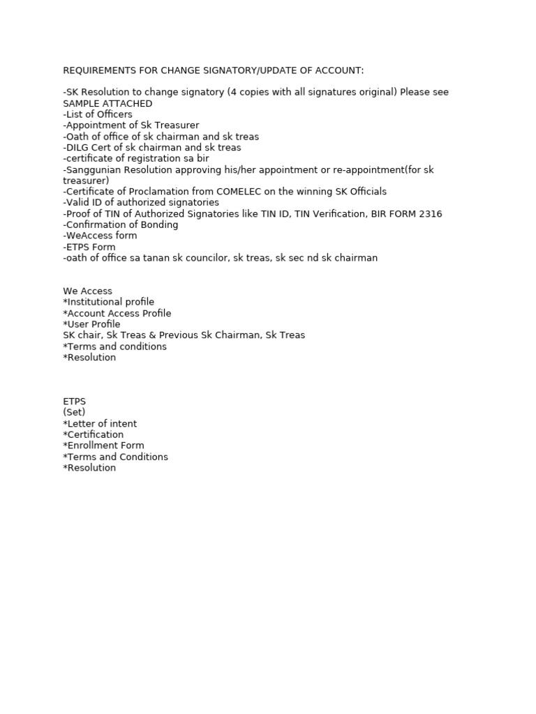 Requirements For Signatory | PDF