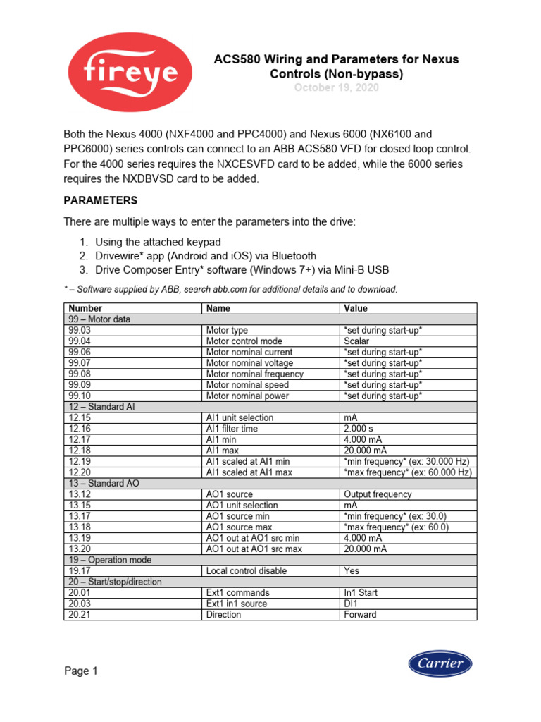ACS580 Wiring Parameters Nexus Controls Non Bypass | PDF
