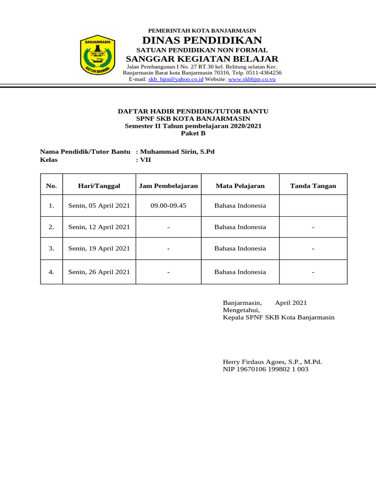 Absen, Format 12, Lapbel XI April 2021 Geografi | PDF