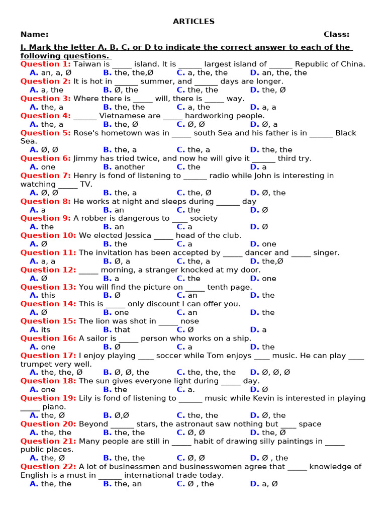 Articles Exercises | PDF