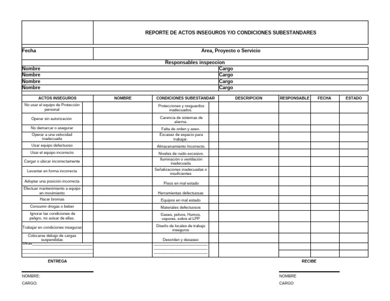 Formato Reporte Actos Inseguros y Condiciones Subestándar | PDF