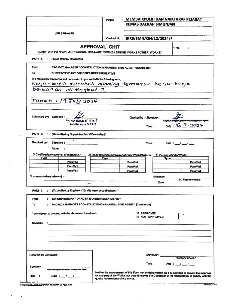 Approval Chit Kemas | PDF