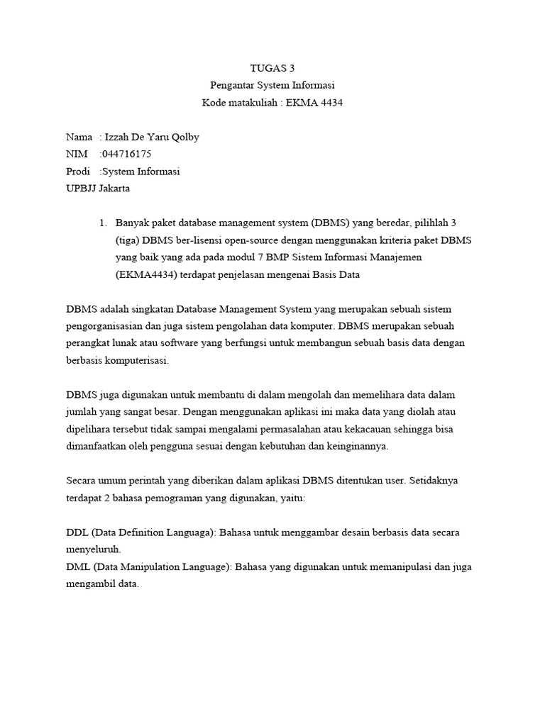 Tugas Sesi 3 Sistem Informasi Universitas Terbuka | PDF