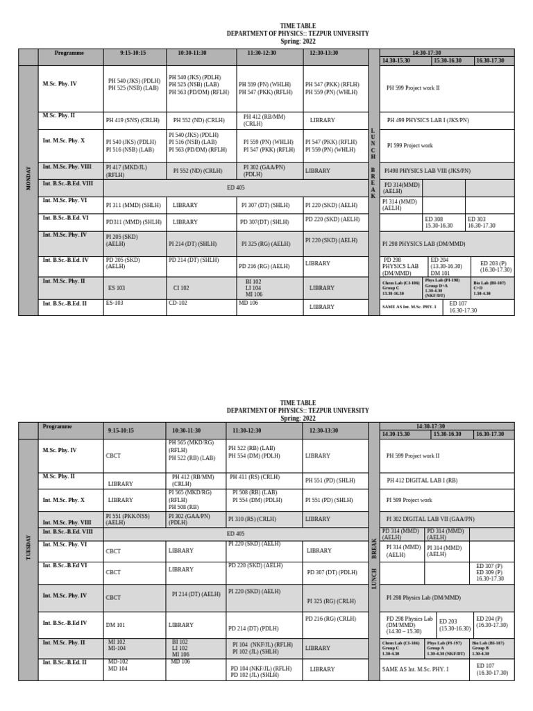 Time Table Spring 2022 | PDF