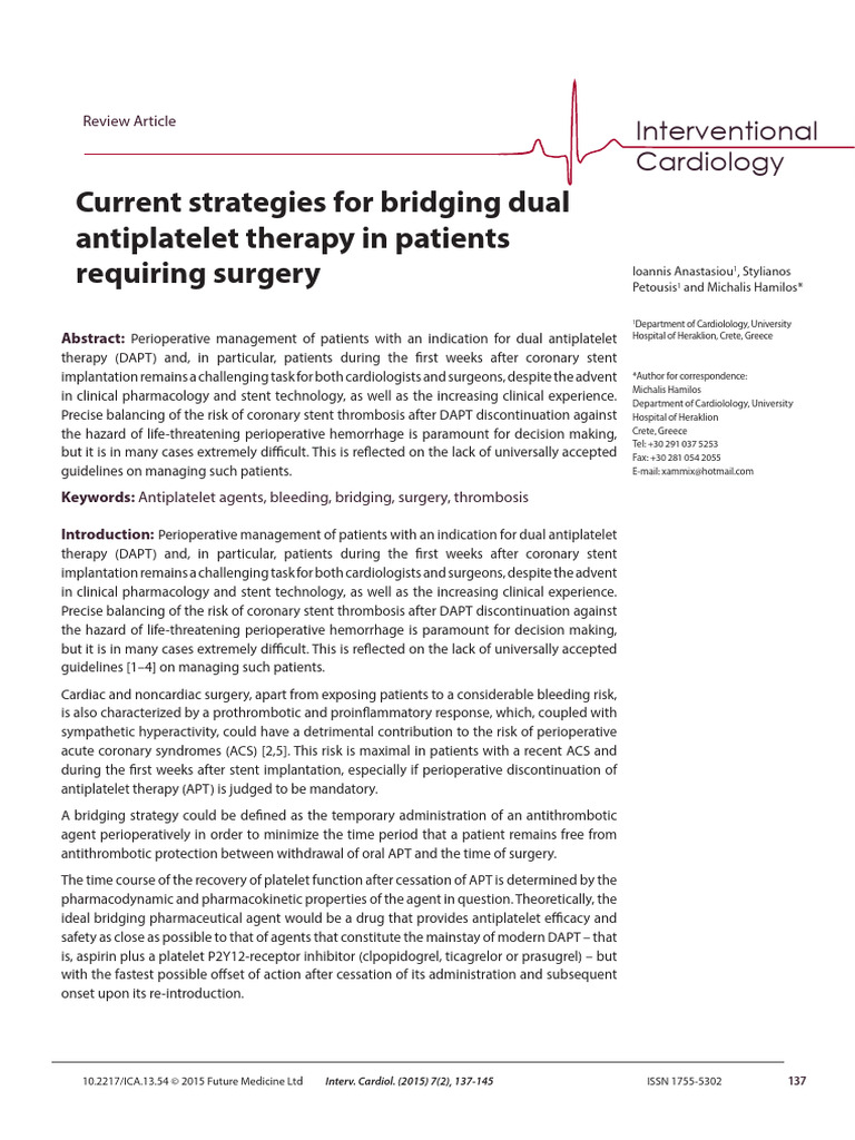 Current Strategies For Bridging Dual Antiplatelet Therapy in Patients ...