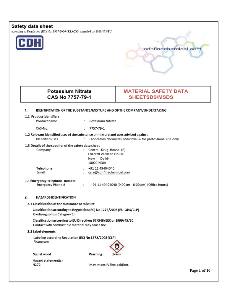 Potassium Nitrate New Msds | PDF