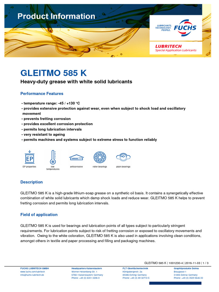 Fuchs Gleitmo 585 K Grease 2016 | PDF