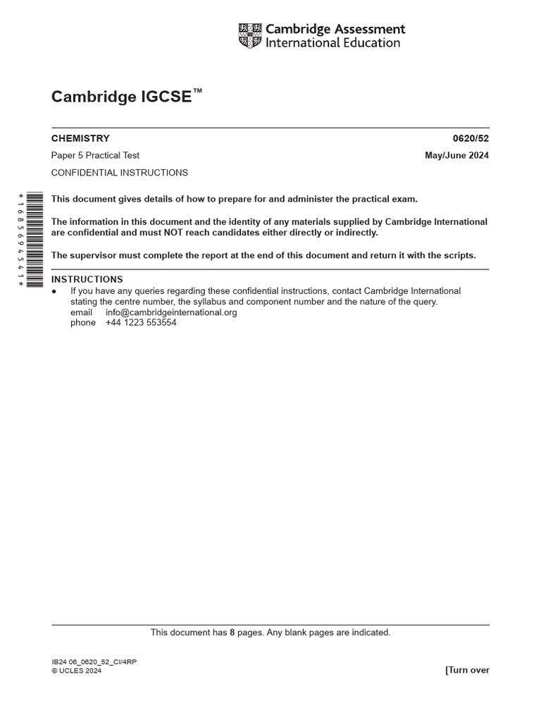 Cambridge IGCSE: CHEMISTRY 0620/52 | PDF