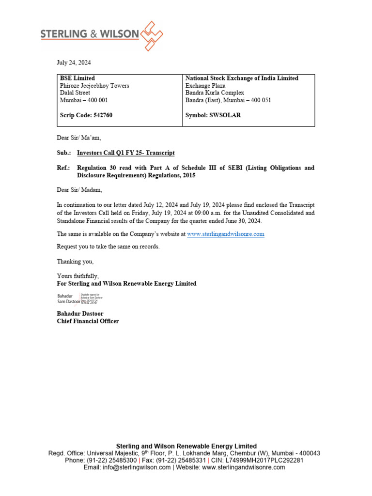 SW Solar Concall Transcript | PDF