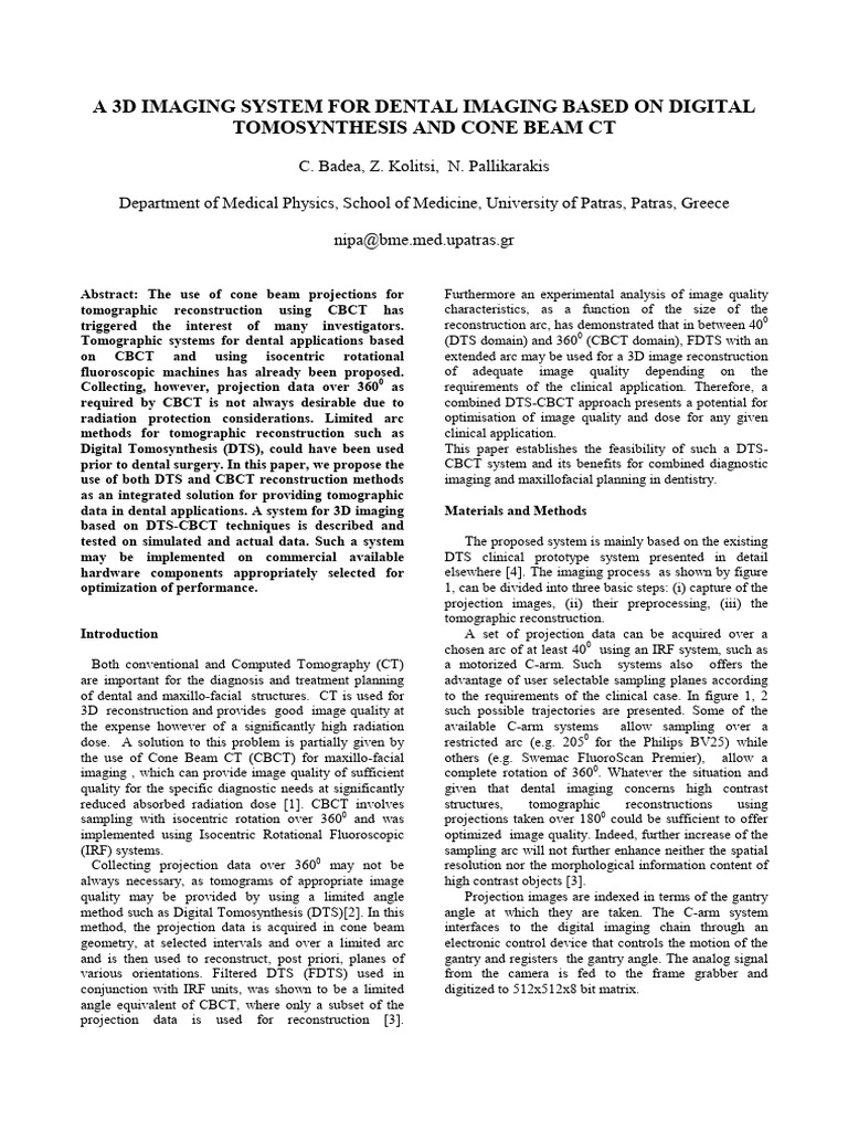 A 3d Imaging System For Dental Imaging Based On Digital Tomosynthesis ...