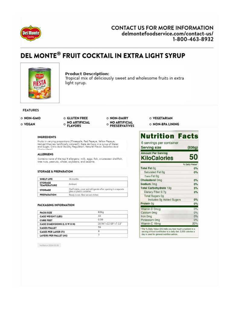 Del Monte Tropical Fruit Cocktail in Extra Light Syrup Product ...