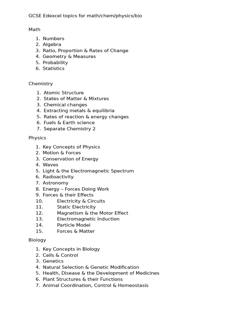 Topics Gcse Edexcel | PDF