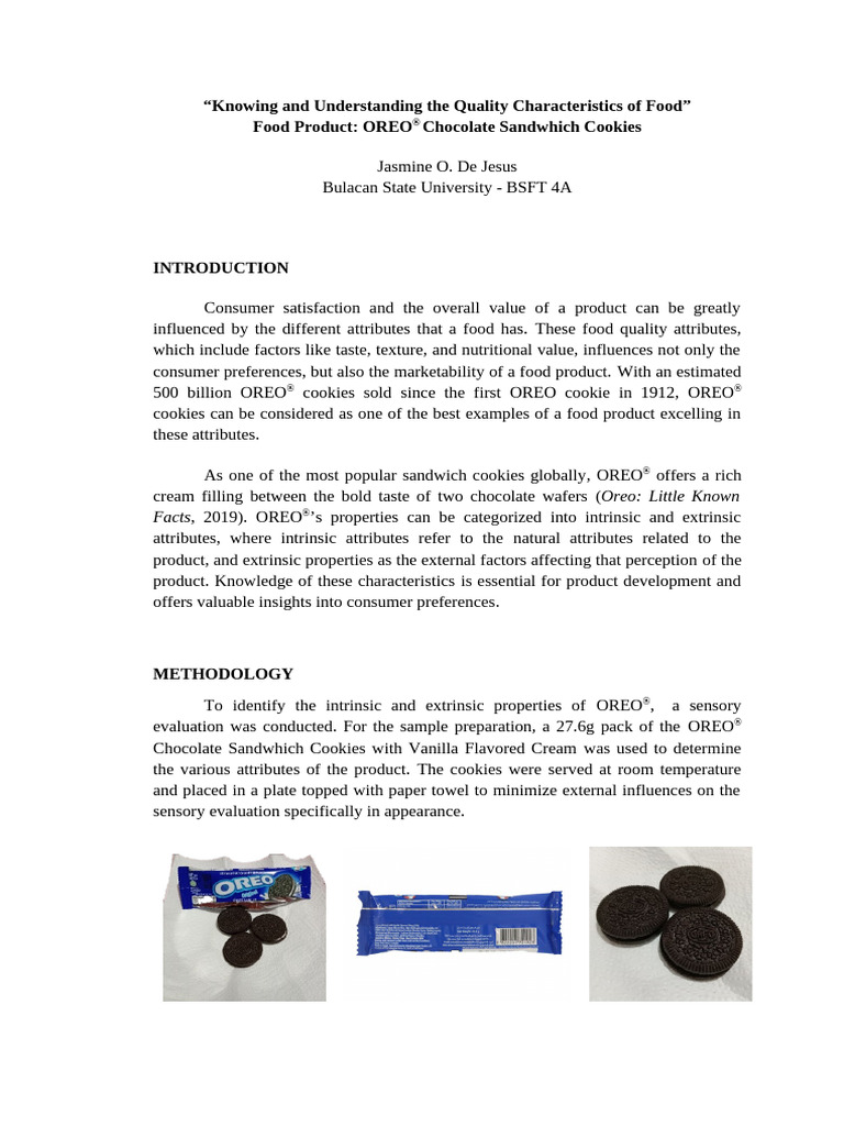 Intrinsic and Extrinsic Properties of Oreo Cookies | PDF